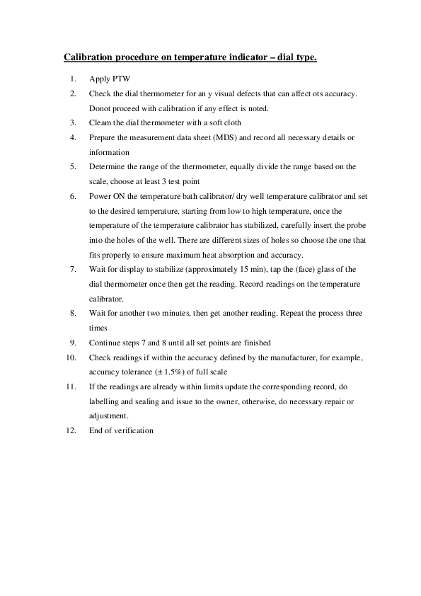 (PDF) Calibration procedure on temperature indicator -dial type