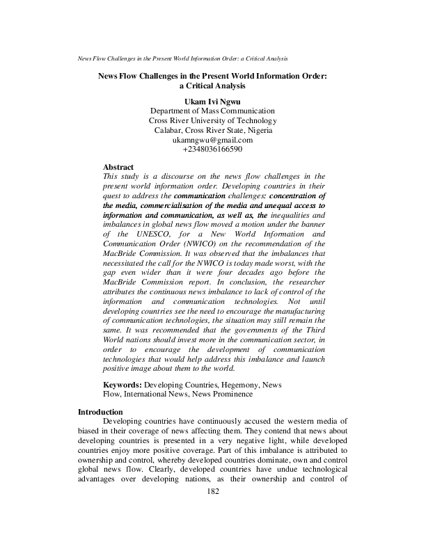 (PDF) News Flow Challenges in the Present World Information Order: a ...