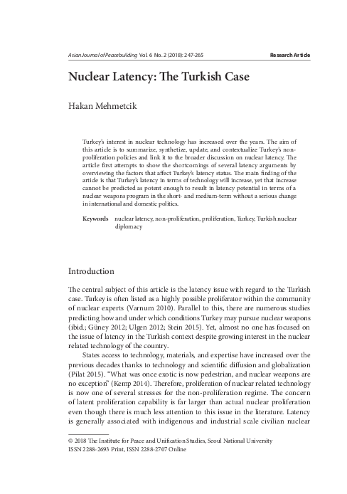 (PDF) Nuclear Latency: The Turkish Case
