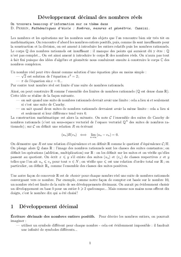 développement décimal d un réel