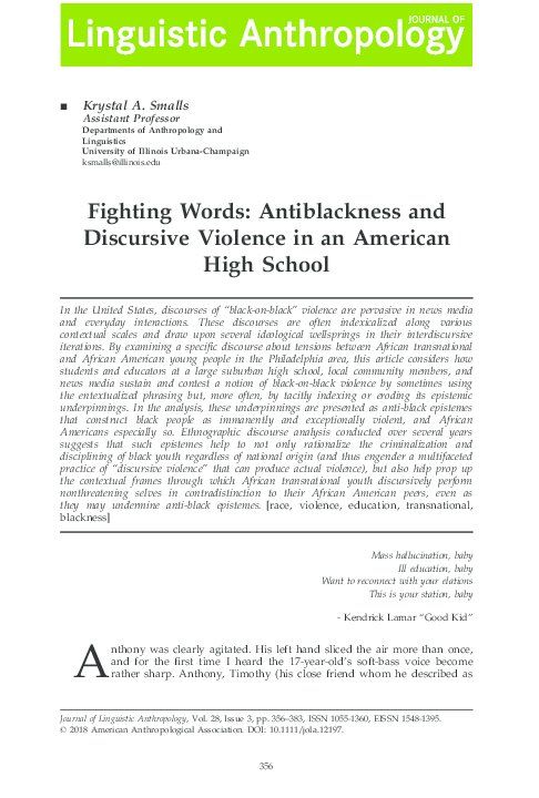 (PDF) Fighting Words: Antiblackness and Discursive Violence in an ...