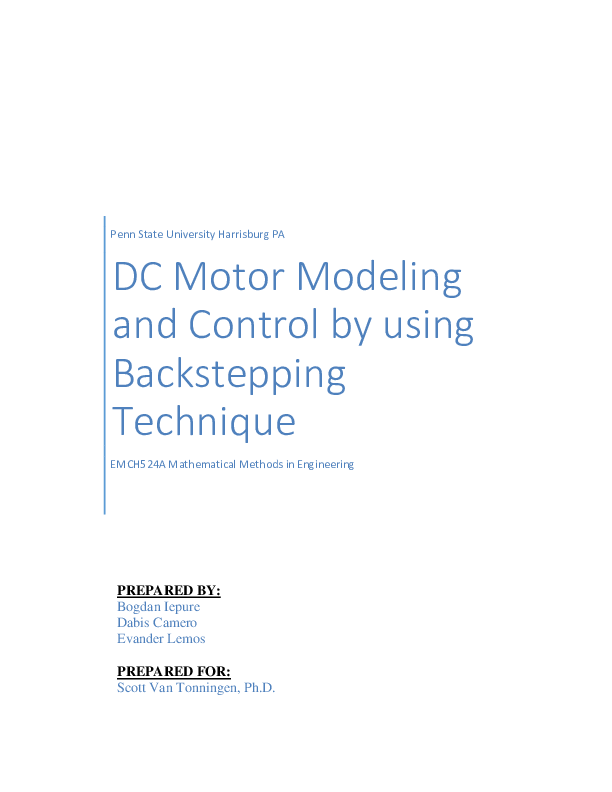 (PDF) DC Motor Modeling and Control using Backstepping Technique