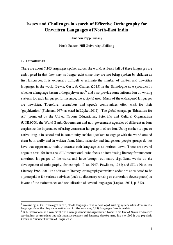 (PDF) Issues and Challenges in search of Effective Orthography for ...