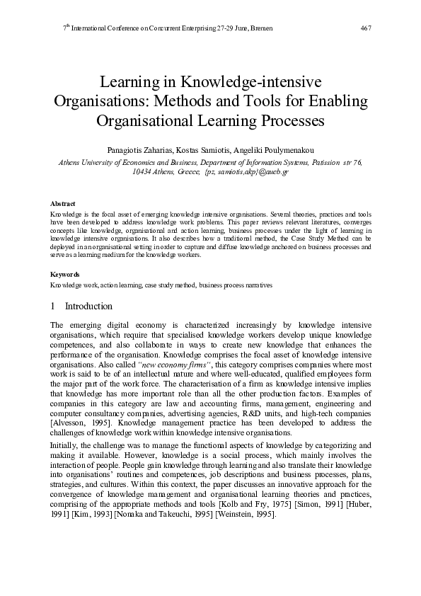 (PDF) Learning in Knowledge-intensive Organisations: Methods and Tools ...