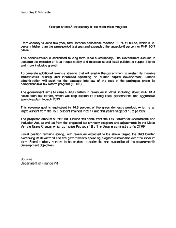 (DOC) Critique on the Sustainability of the Build-Build Program