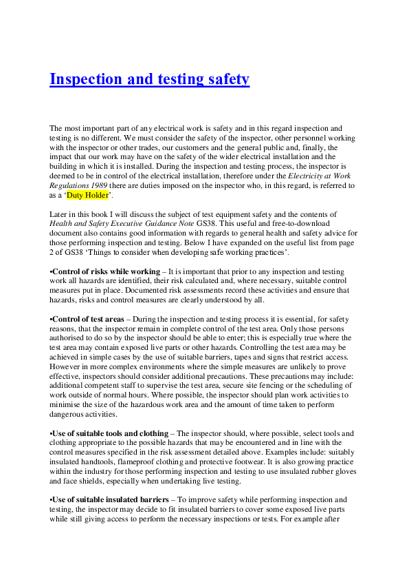 (DOC) Inspection and testing safety