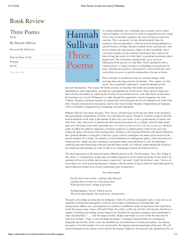 (PDF) Three Poems, Hannah Sullivan (review)