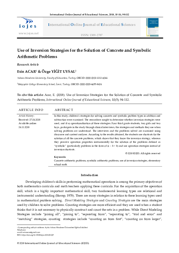 (PDF) Use of Inversion Strategies for the Solution of Concrete and Symbolic Arithmetic Problems ...