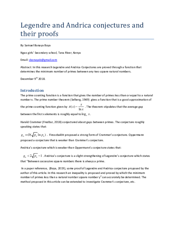 (PDF) Legendre and Andrica conjectures and their proofs