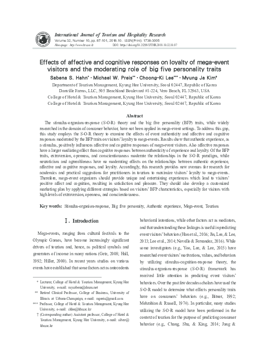 (PDF) Effects of affective and cognitive responses on loyalty of mega ...