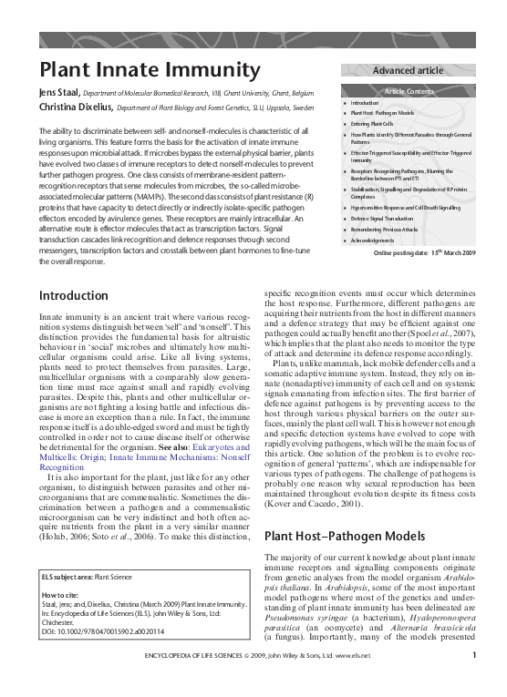 (PDF) Plant innate immunity