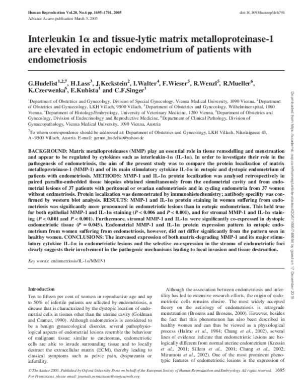 (PDF) Interleukin 1α and Tissue-lytic Matrix Metalloproteinase-1 are ...