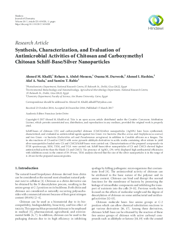 (PDF) Synthesis, Characterization, and Evaluation of Antimicrobial Activities of Chitosan and ...