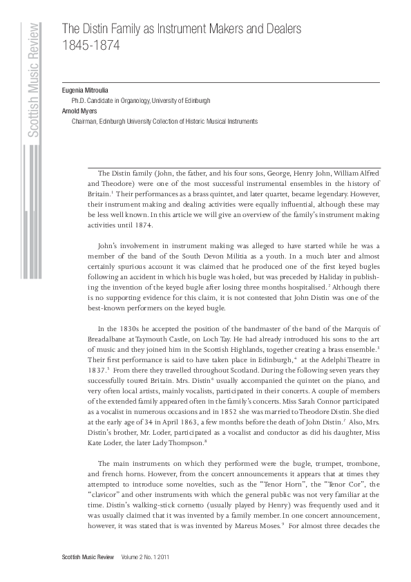 (PDF) The Distin Family as Instrument Makers and Dealers 1845-1874