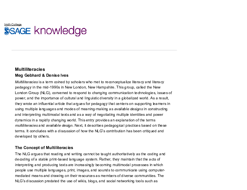 (PDF) The Concept of Multiliteracies
