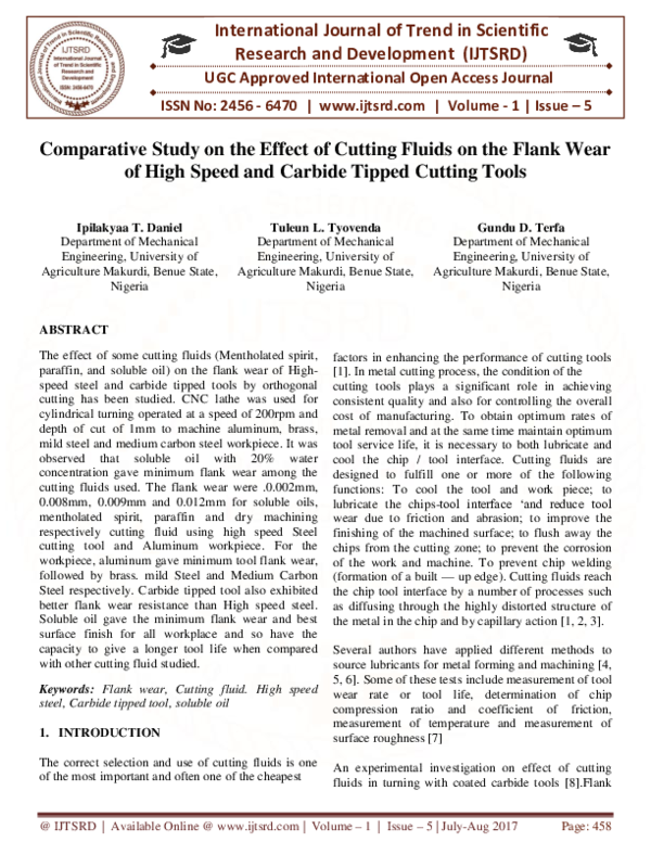 (PDF) Comparative Study on the Effect of Cutting Fluids on the Flank ...