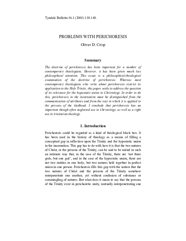 (PDF) Problems with perichoresis