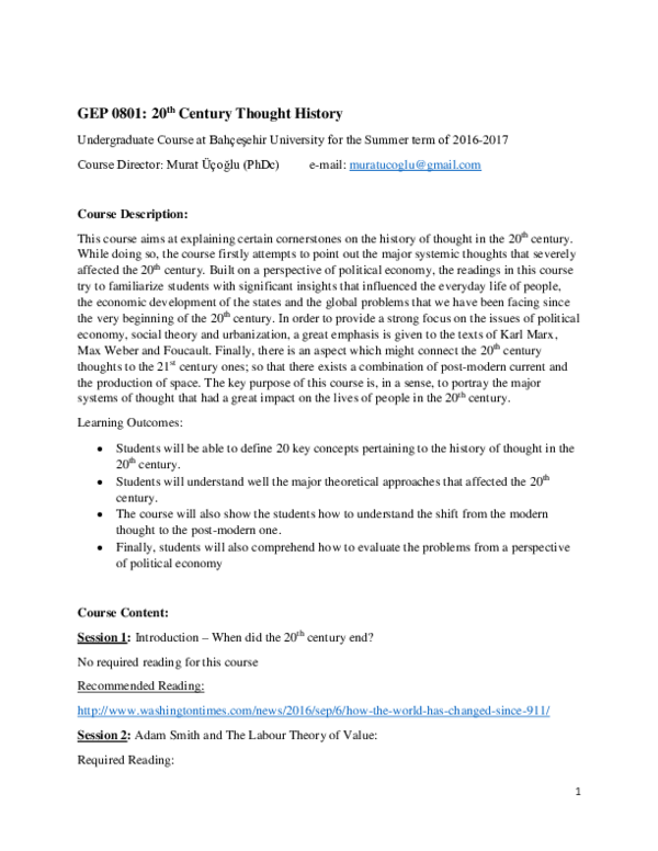 (PDF) GEP 0801: 20th Century History of Thought