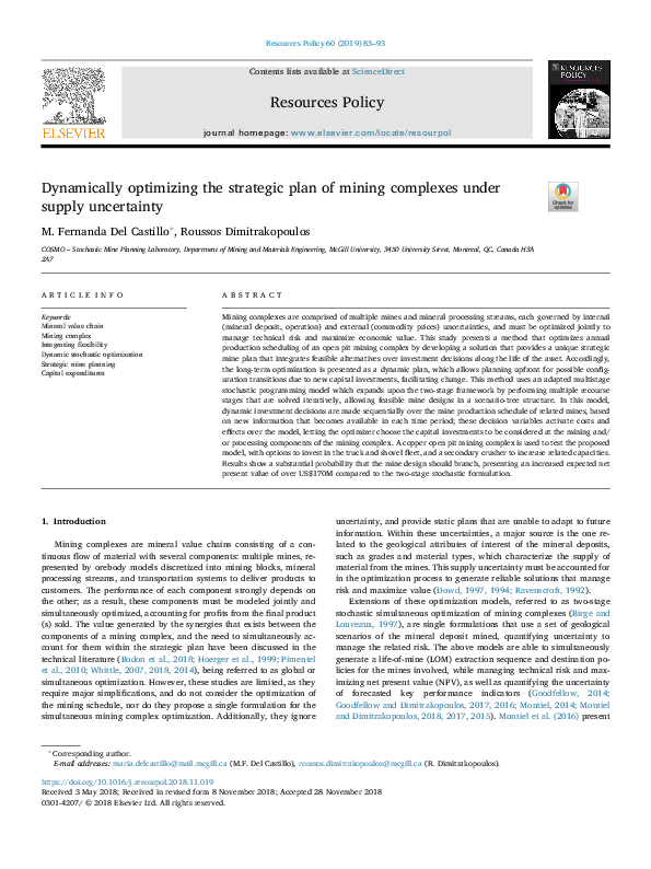 (PDF) Dynamically optimizing the strategic plan of mining complexes under supply uncertainty
