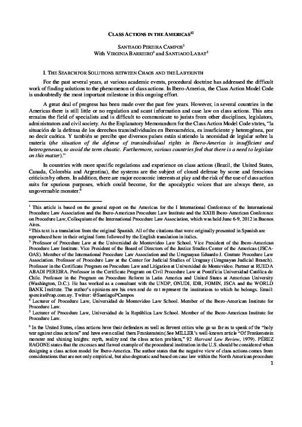 (PDF) CLASS ACTIONS IN THE AMERICAS