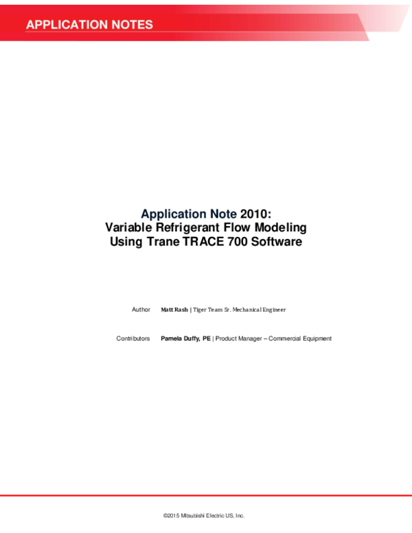 (PDF) Application Note 2010: Variable Refrigerant Flow Modeling Using ...