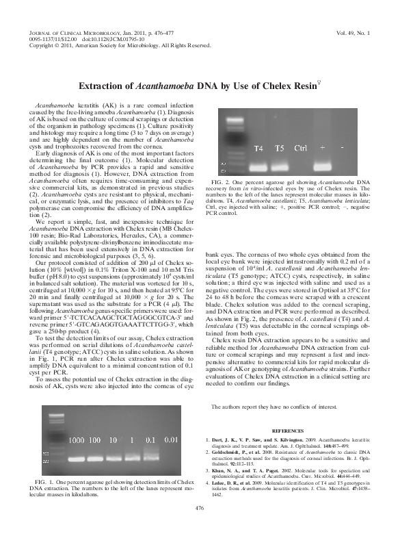 (PDF) Extraction of Acanthamoeba DNA by Use of Chelex Resin | Darlene ...