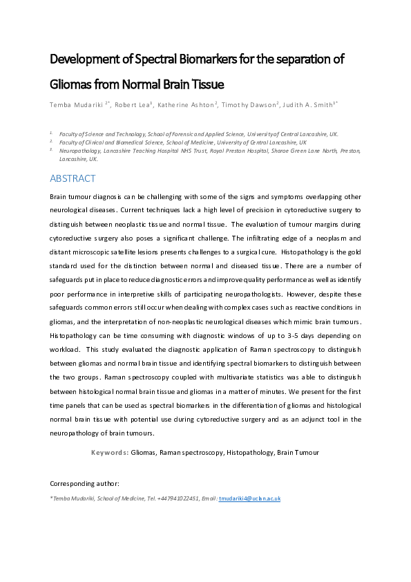 (PDF) Development of Spectral Biomarkers for the separation of Gliomas ...