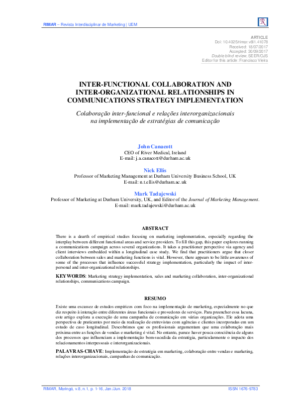 (PDF) INTER-FUNCTIONAL COLLABORATION AND INTER-ORGANIZATIONAL ...