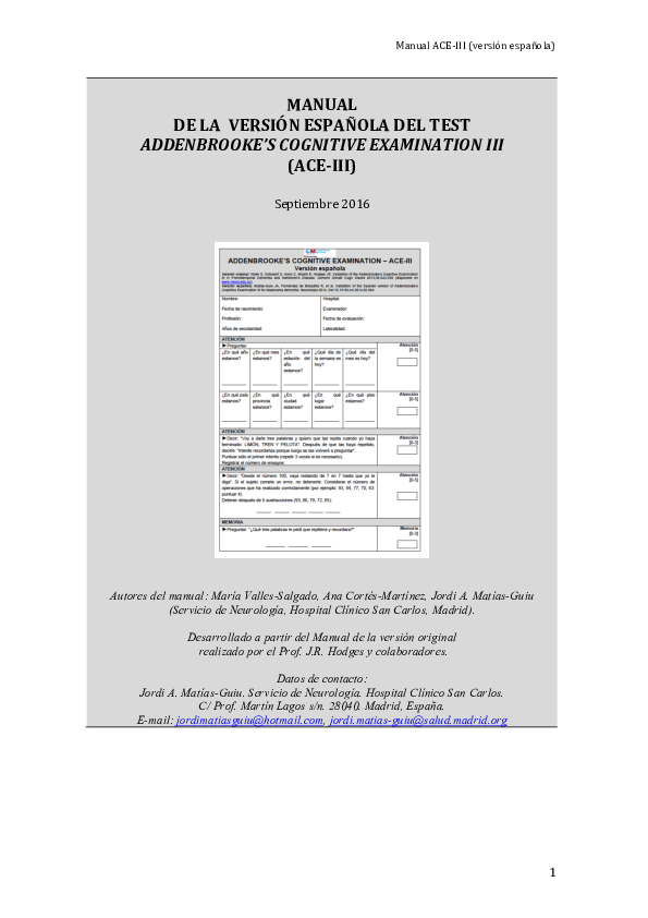 (PDF) MANUAL DE LA VERSIÓN ESPAÑOLA DEL TEST ADDENBROOKE'S COGNITIVE ...