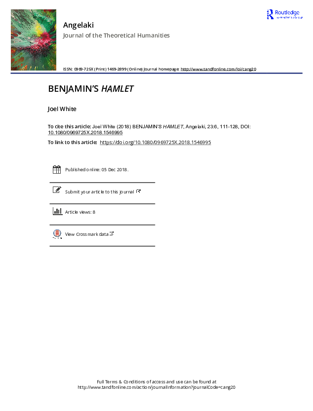 (PDF) BENJAMIN'S HAMLET (Angelaki)