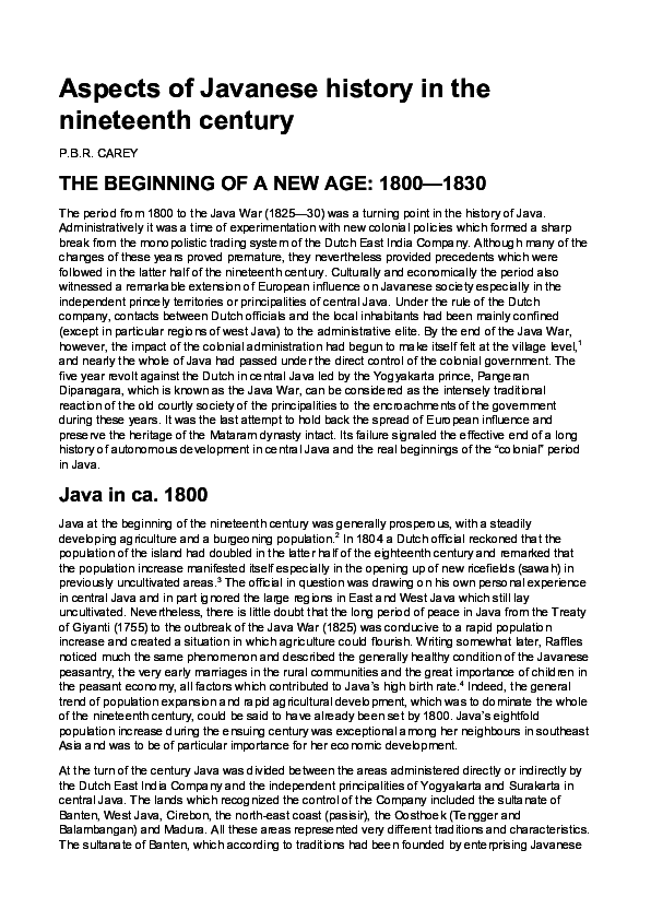 (PDF) Aspects of Javanese history in the nineteenth century THE ...