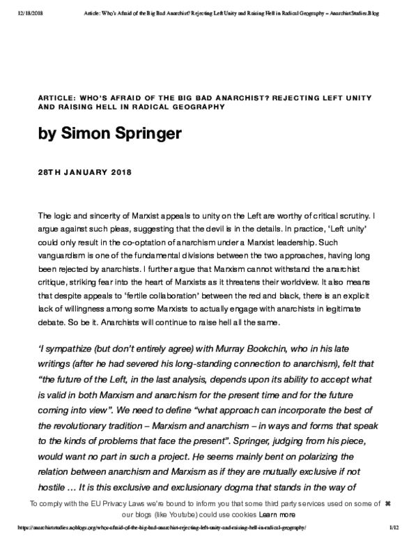 (PDF) Who's Afraid of the Big Bad Anarchist? Rejecting Left Unity and ...