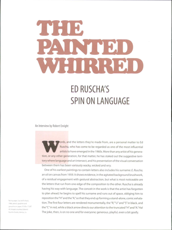 (PDF) THE PAINTED WHIRRED ED RUSCHA'S SPIN ON LANGUAGE An Interview by ...