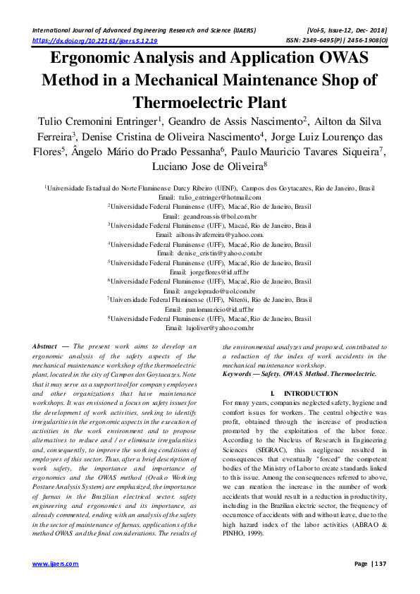 (PDF) 19 ErgonomicAnalysisErgonomic Analysis and Application OWAS Method in a Mechanical ...