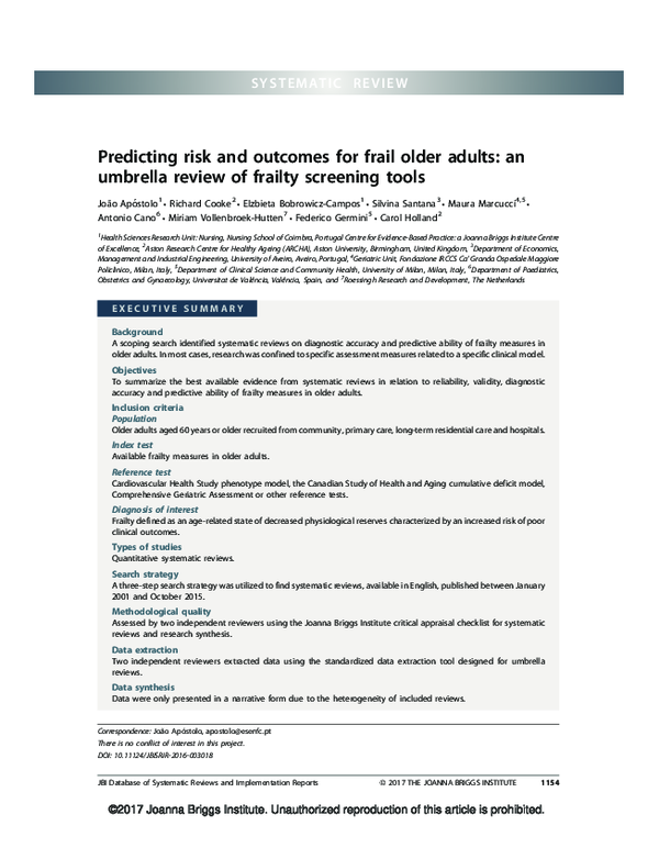 Predicting risk and outcomes for frail older adults: an umbrella review ...