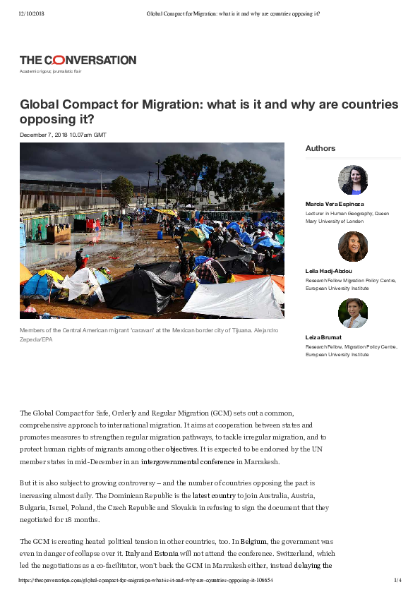 (PDF) Global Compact for Migration: what is it and why are countries ...