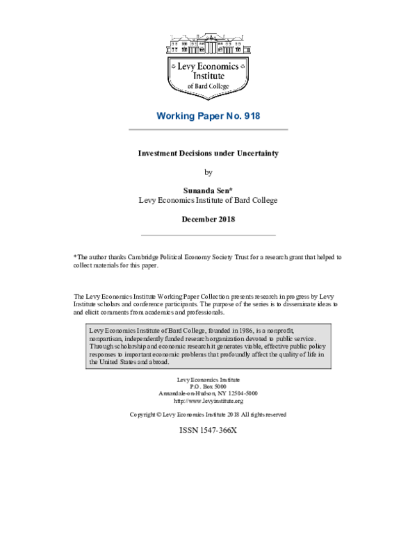 Pdf Investment Decisions Under Uncertainty