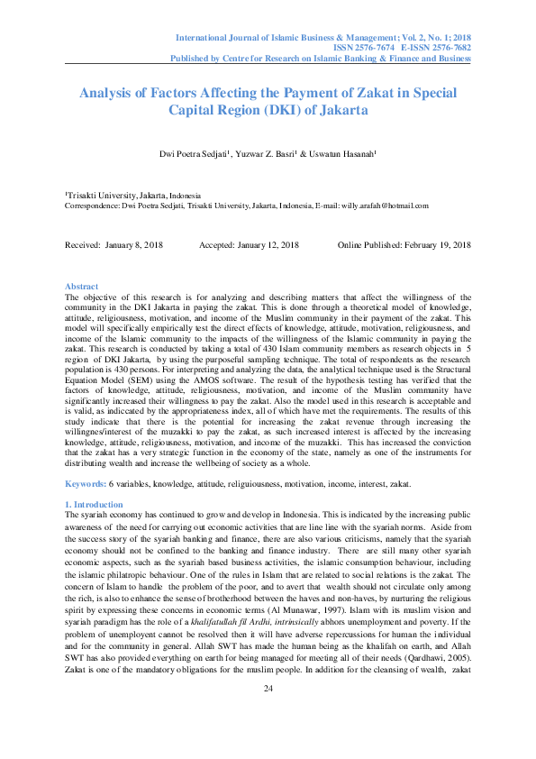 (PDF) Analysis of Factors Affecting the Payment of Zakat in Special Capital Region (DKI) of ...