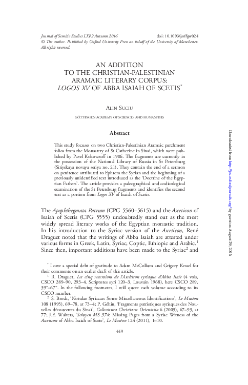 (PDF) A. Suciu, An Addition to The Christian-Palestinian Aramaic ...