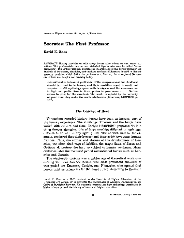 (PDF) Socrates: The First Professor