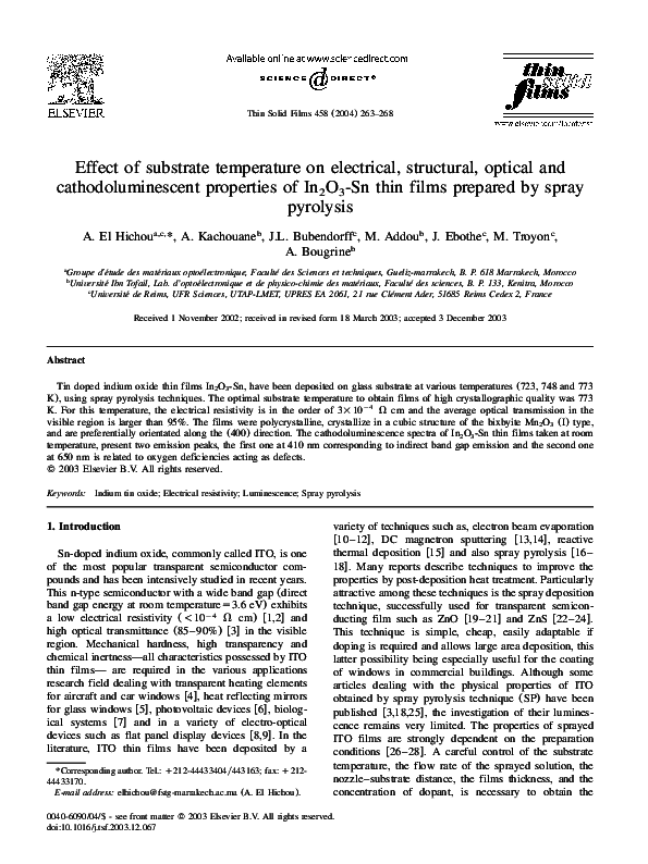 (PDF) Effect of substrate temperature on electrical, structural, optical and cathodoluminescent ...
