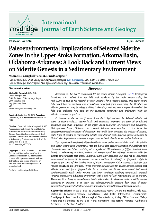 (PDF) Paleoenvironmental Implications of Selected Siderite Zones in the ...