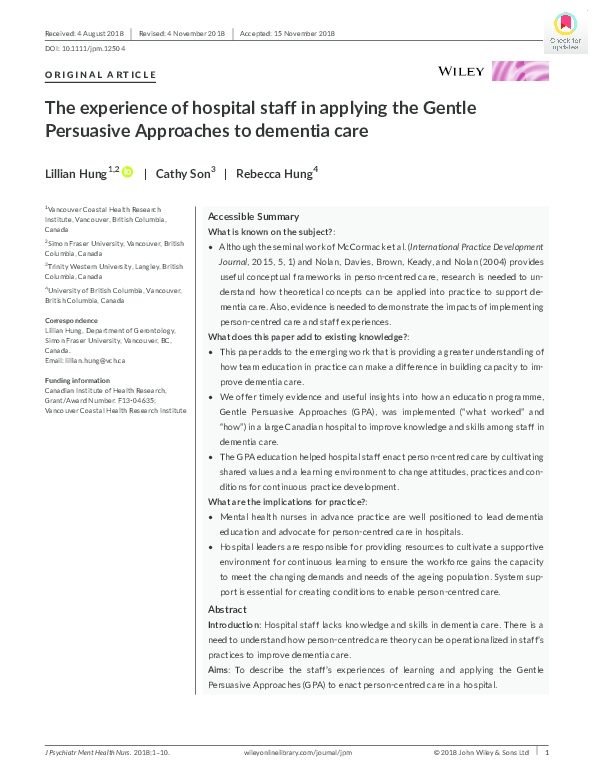 (PDF) The experience of hospital staff in applying the Gentle ...