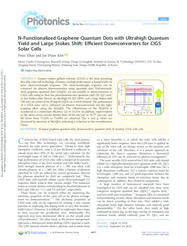 (PDF) N-Functionalized Graphene Quantum Dots with Ultrahigh Quantum Yield and Large Stokes Shift ...