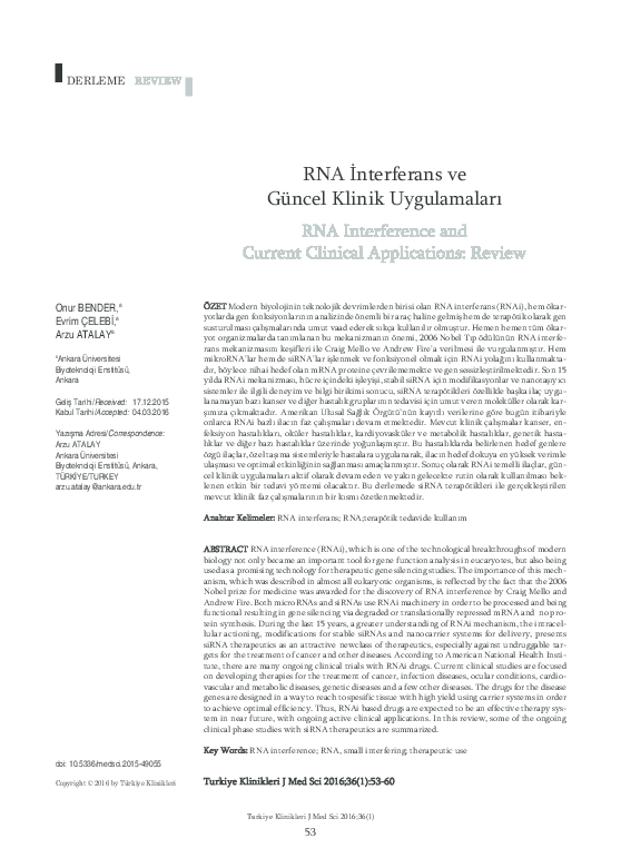 (PDF) RNA interference and current clinical applications [RNA ...
