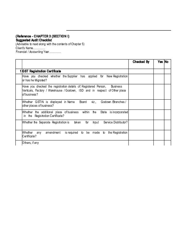 (XLS) Checklist for GST Audit final