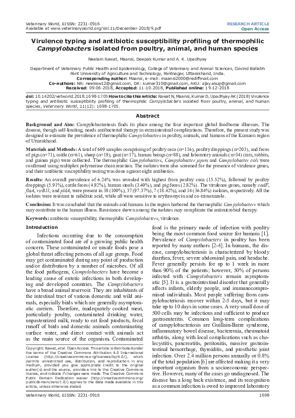 (PDF) Virulence typing and antibiotic susceptibility profiling of thermophilic Campylobacters ...