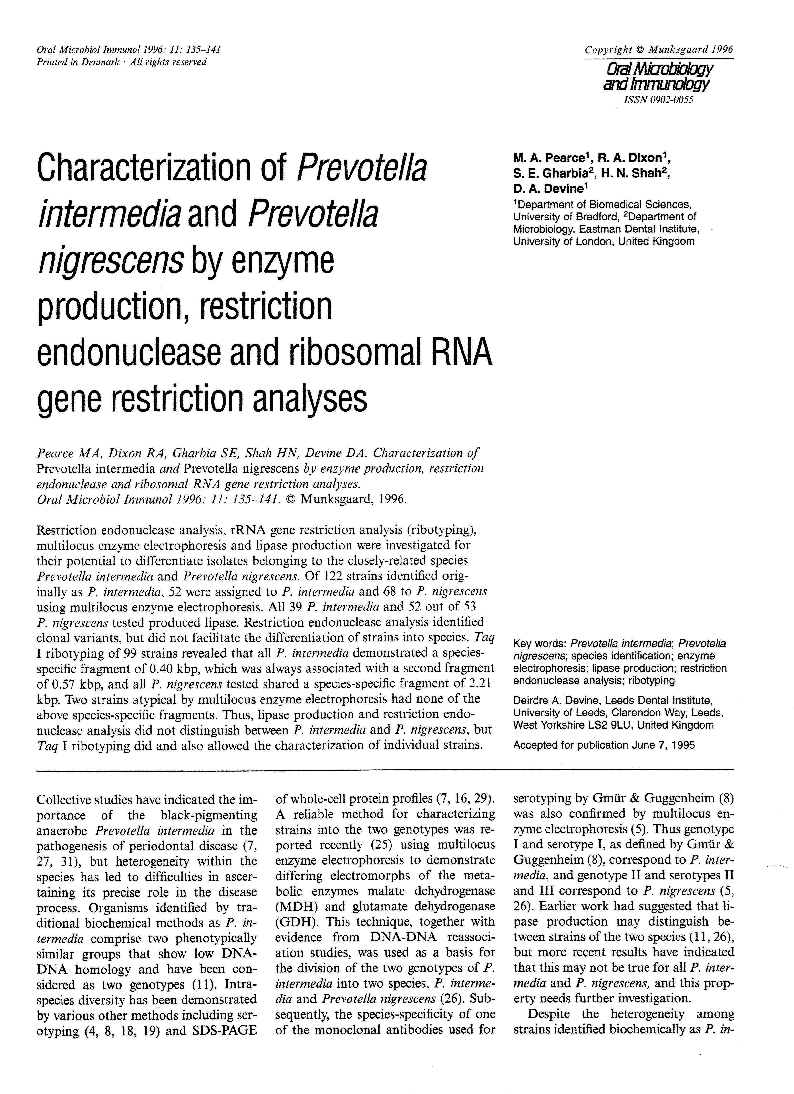 (PDF) Characterization of Prevotella intermedia and Prevotella ...