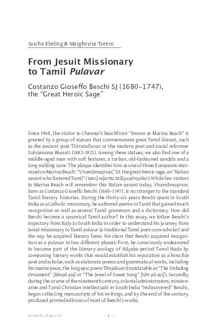 (PDF) From Jesuit Missionary to Tamil Pulavar: Costanzo Giuseppe Beschi ...