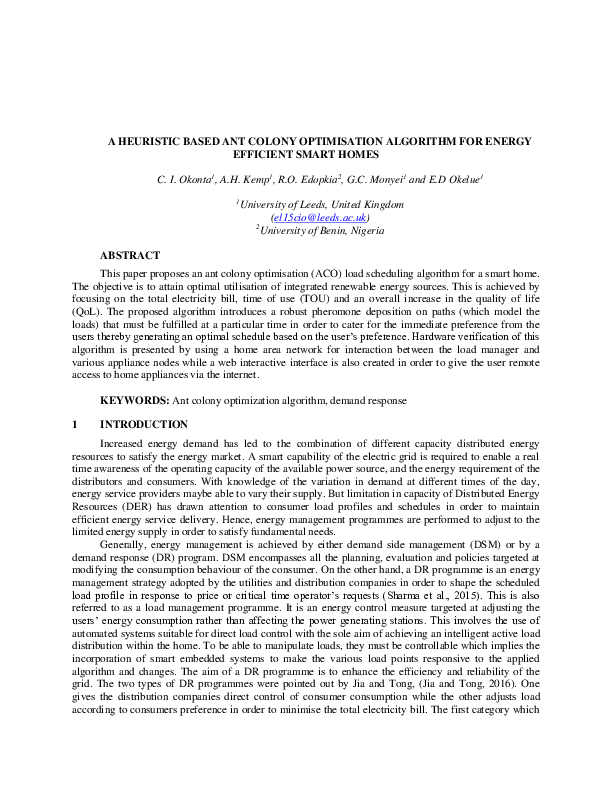 Pdf A Heuristic Based Ant Colony Optimisation Algorithm For Energy Efficient Smart Homes